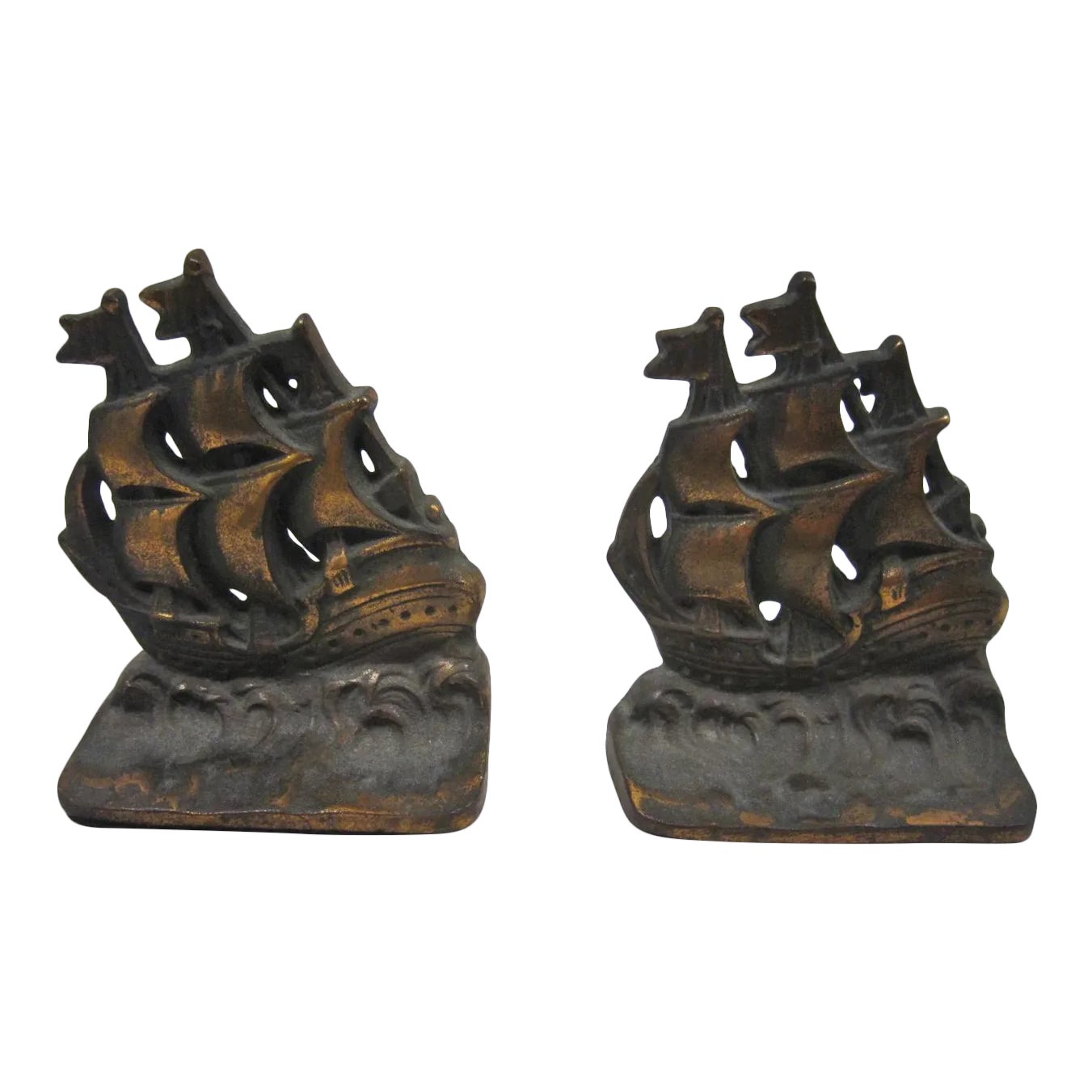 Vintage Sailing Ship Bookends, Pair | Chairish