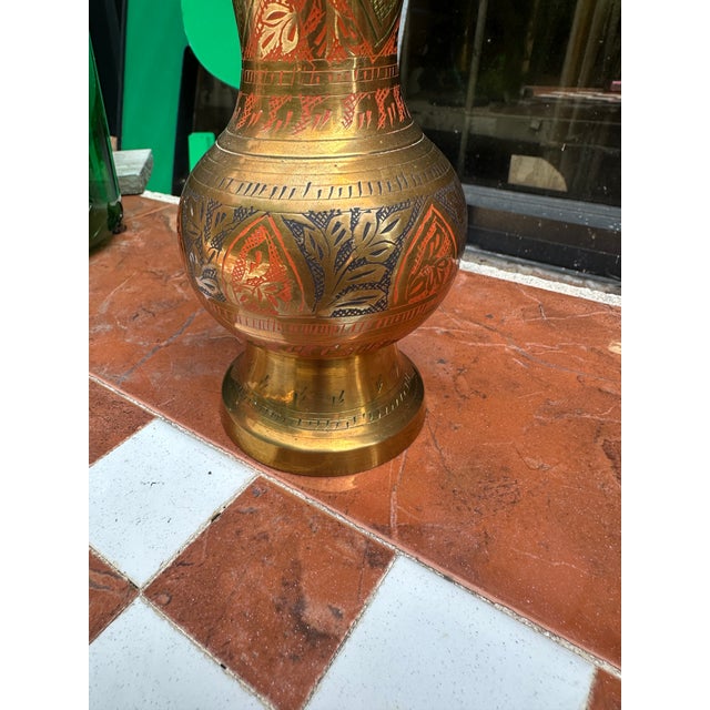 1970s Brass Leaf Detailed Vase | Chairish