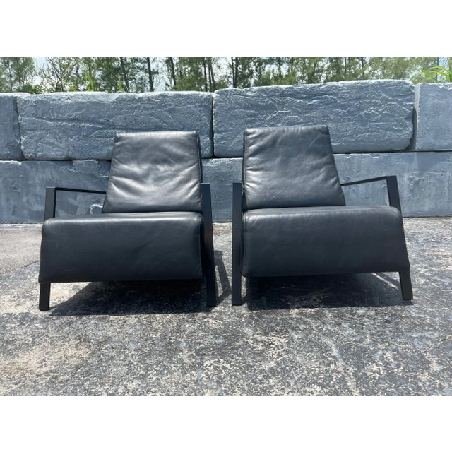 Pair of Black Leather Lounge Chairs by Bullfrog Germany, Kurt Beier ...