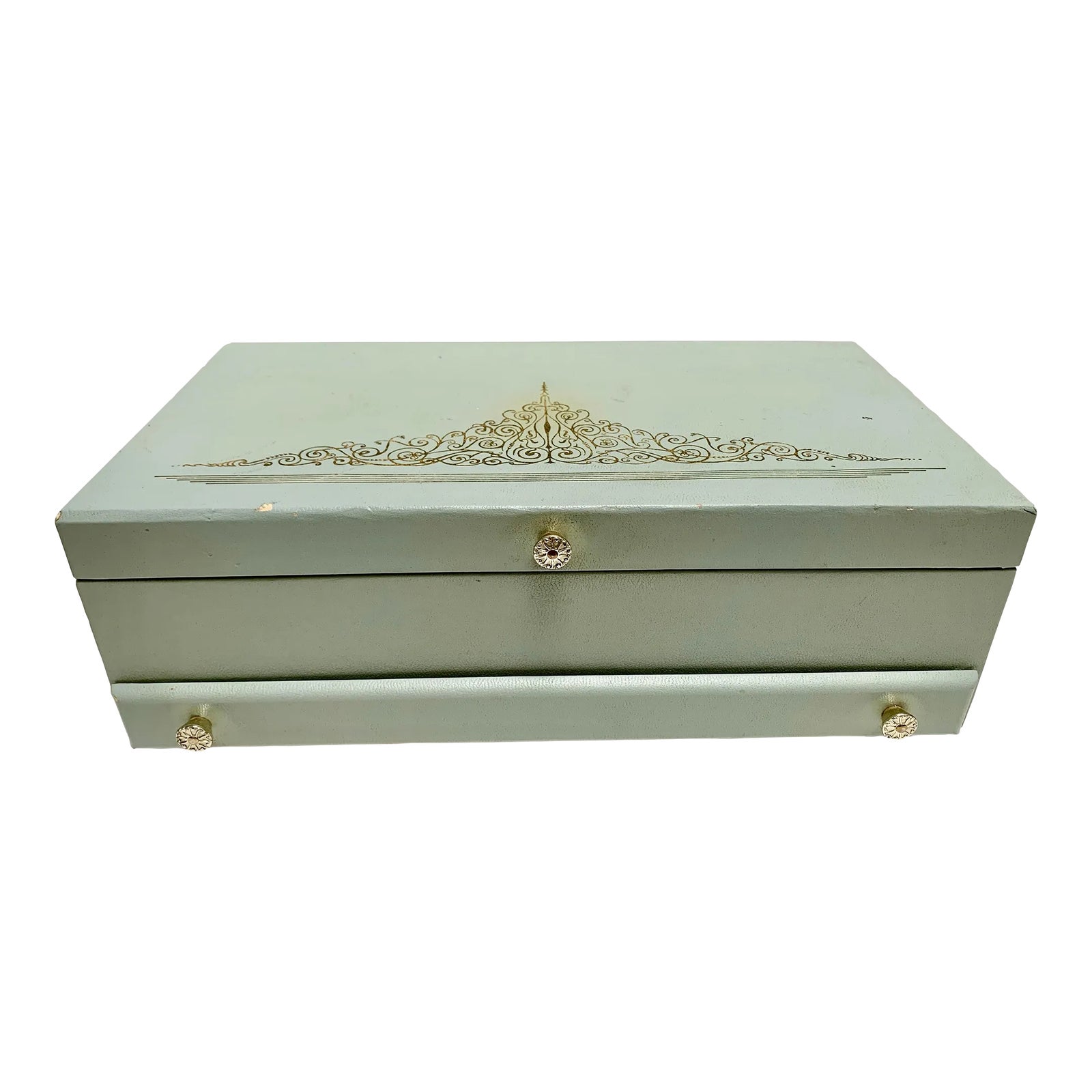 Midcentury French Provincial Blue & Gold Jewelry Box | Chairish