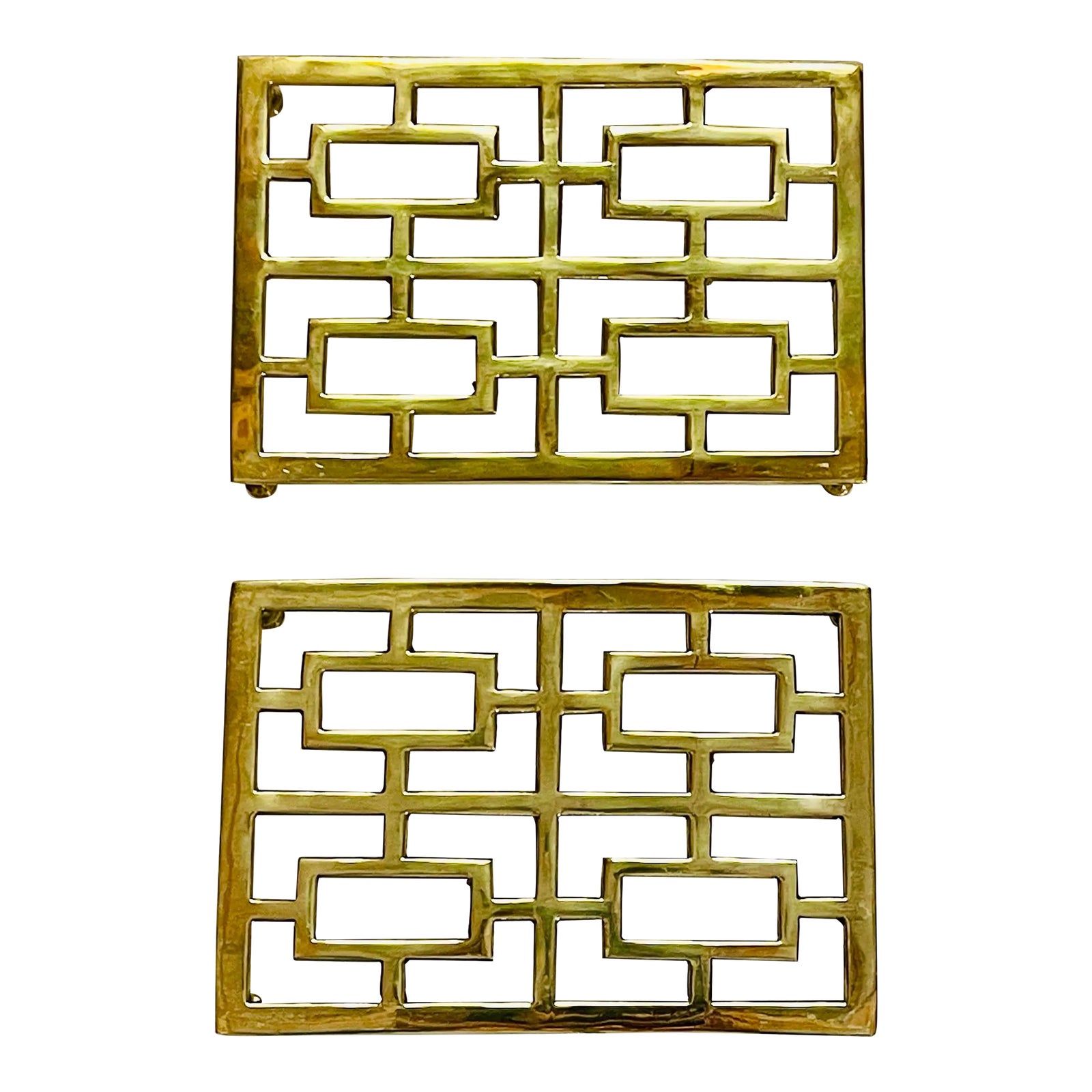 Vintage Indian Brass Rectangular Trivets- a Pair | Chairish