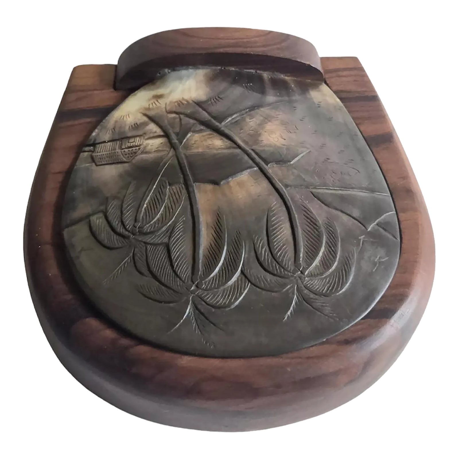 1970s Shell Hinge Lidded Walnut Wood Box Attributed to Alexandre Noll ...