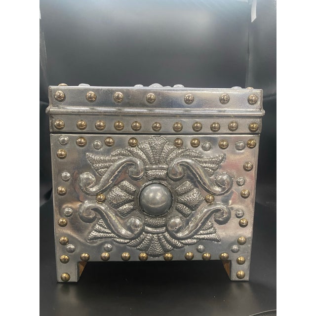 1990s Repousse Steel Metal Folk Art Lined Hinged Box Signed by Artist ...