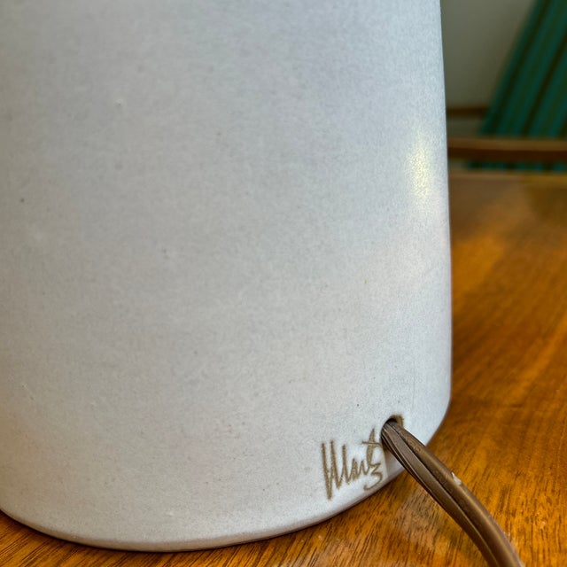 1960s Martz Small Table or Desk Lamp Ceramic + Linen Shade | Chairish