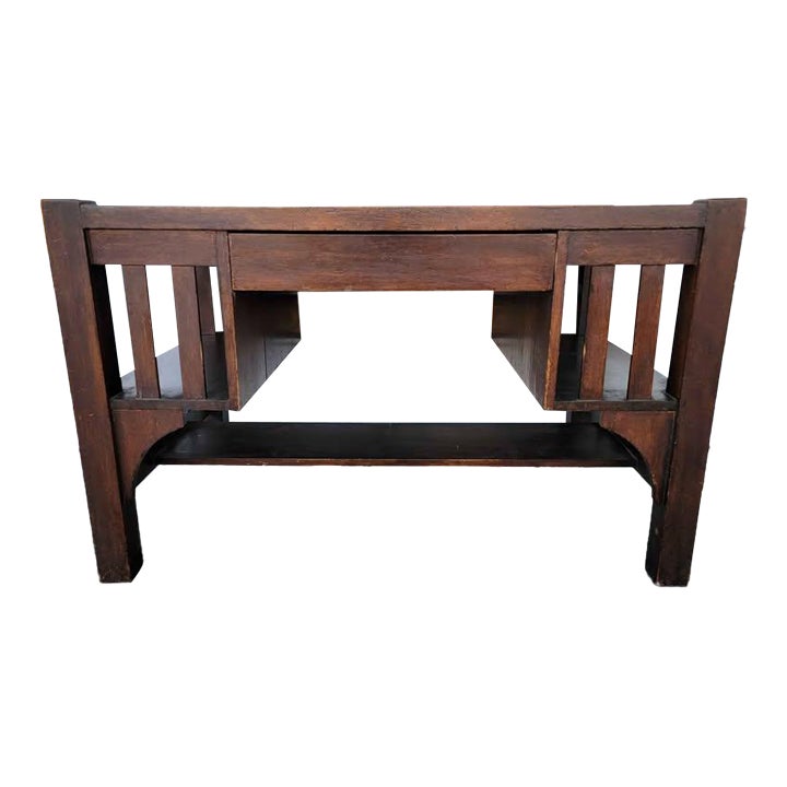 1970s Vintage Mission Style Oak Wood Library Desk | Chairish