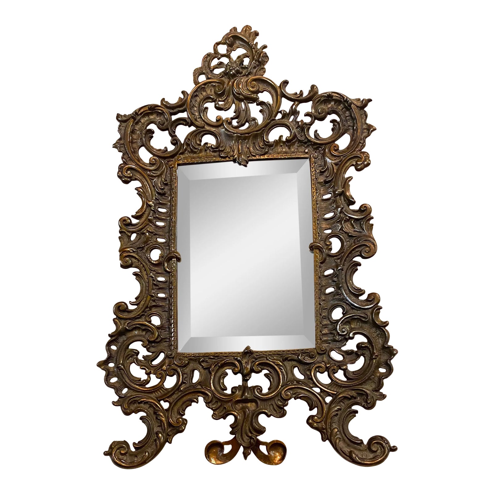 Vintage Rococo Style French Bronze Floral Rectangular Frame Mirror ...