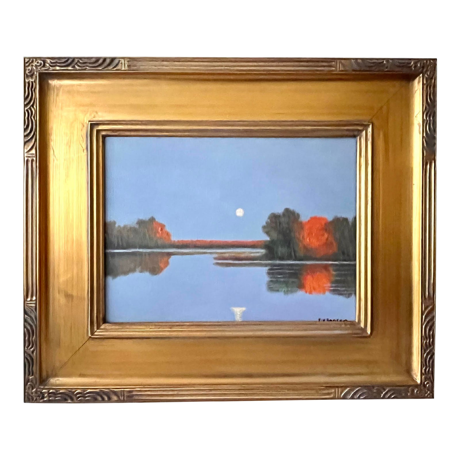 Original American Impressionist Landscape Oil Painting of Moon Over a ...