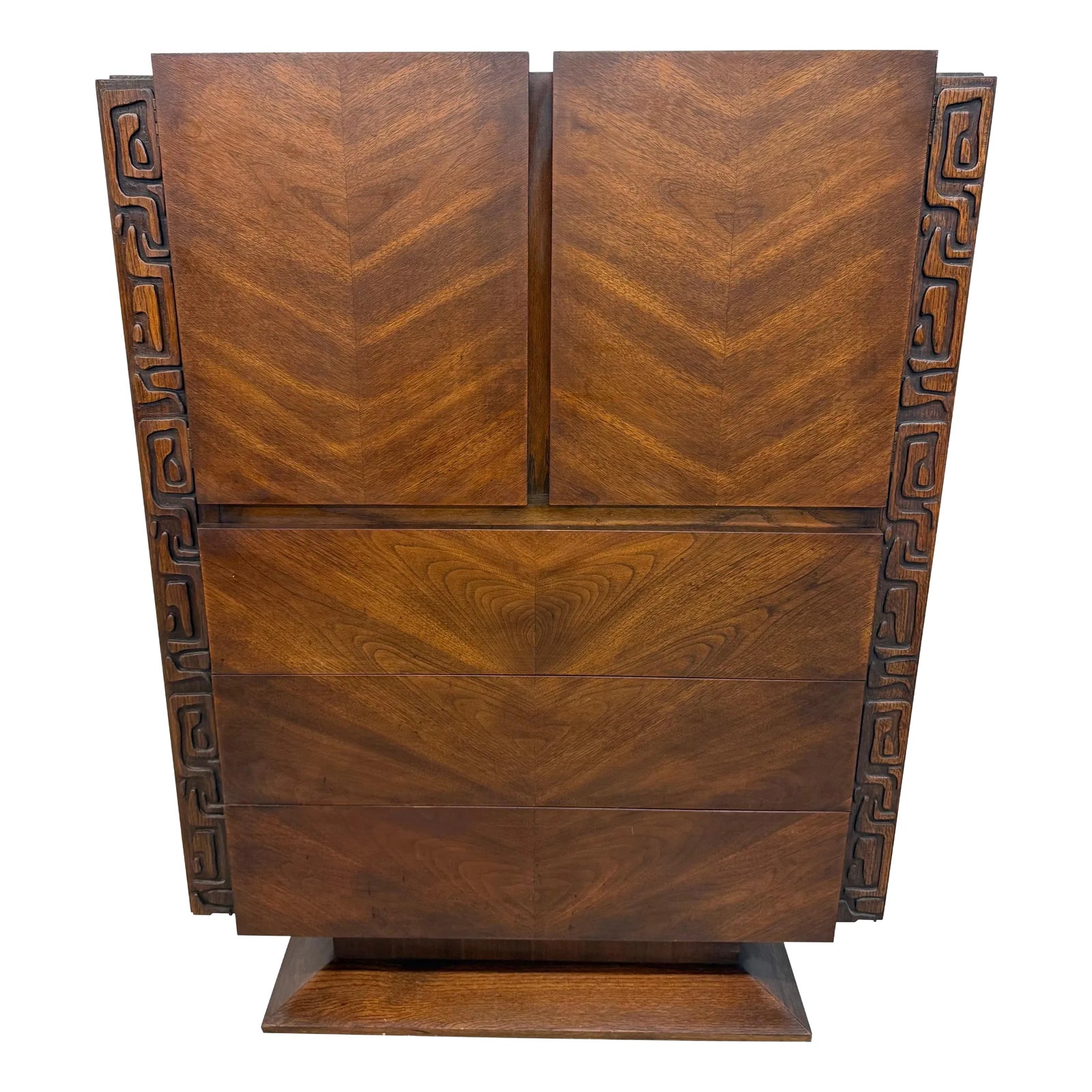 Mid-Century Modern United Tiki Walnut High Chest | Chairish