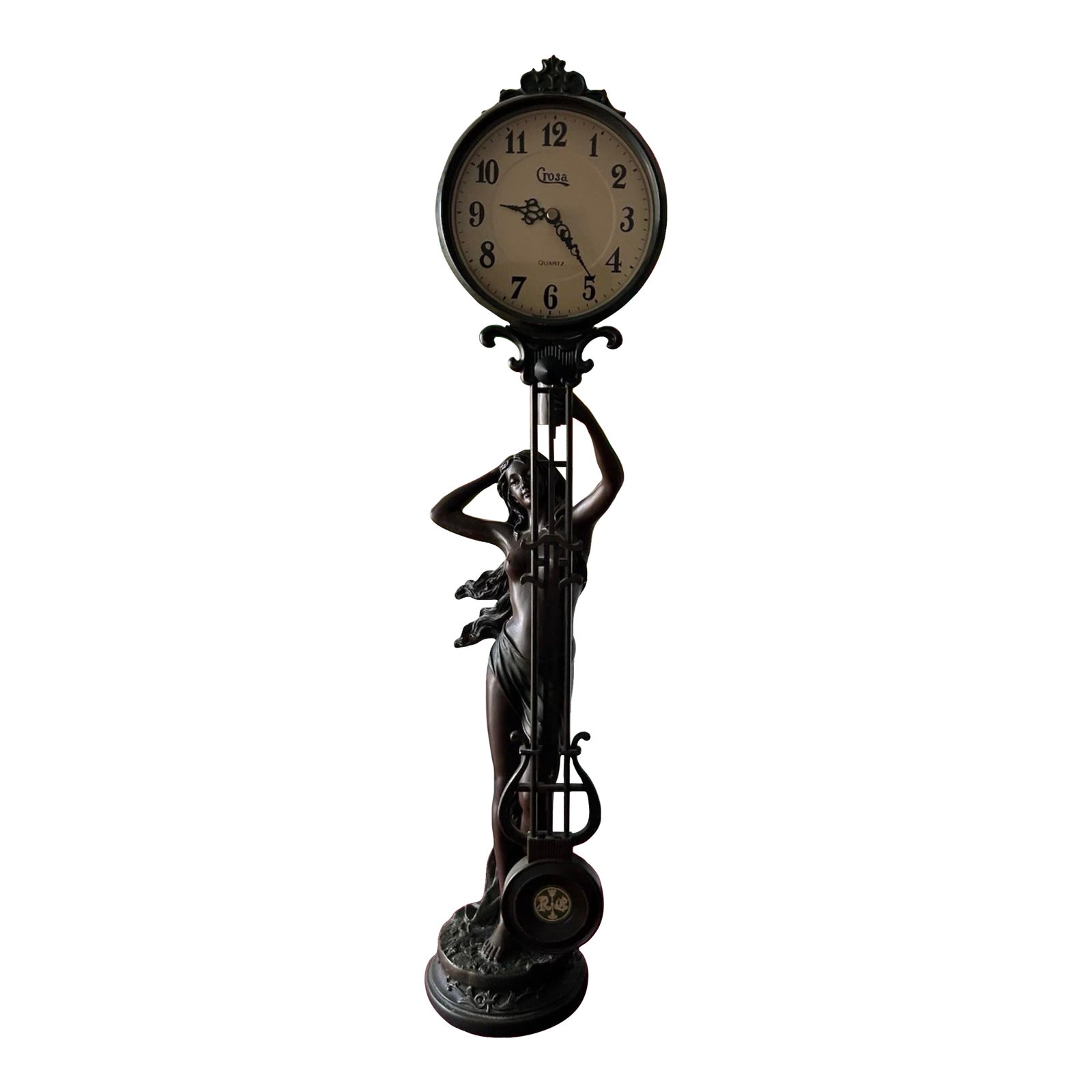 1960s Art Nouveau, Crosa Goddess of Time Pendulum Clock, Bronzed Resin ...