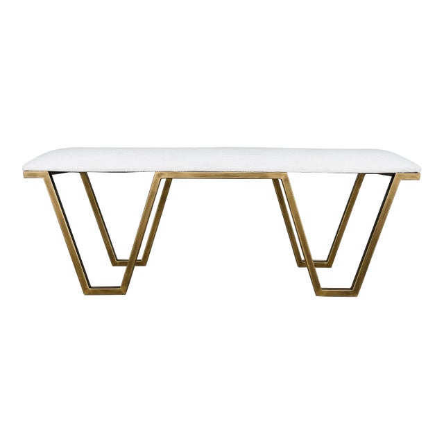 Contemporary White and Gold Bench | Chairish