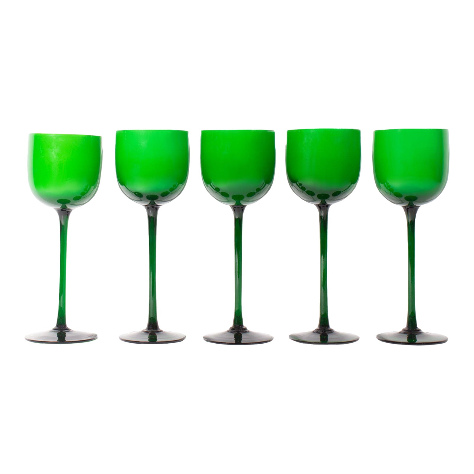 Carlo Moretti Cased Green 9.25” Wine Glasses, Set of Five | Chairish