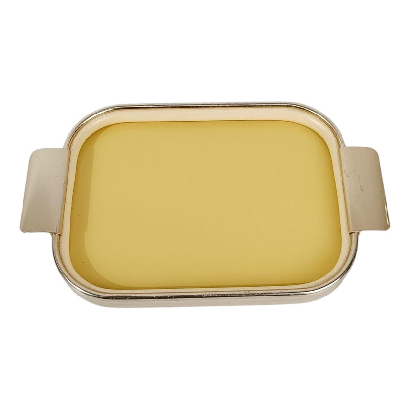 Mid 20th Century Italian Tray in Gilt Aluminum and Butter Yellow Glass ...