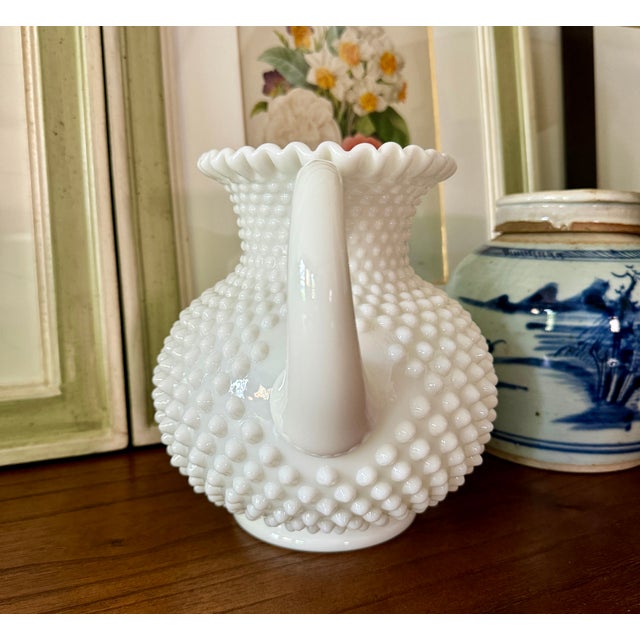 Large Vintage Fenton Hobnail Pitcher | Chairish