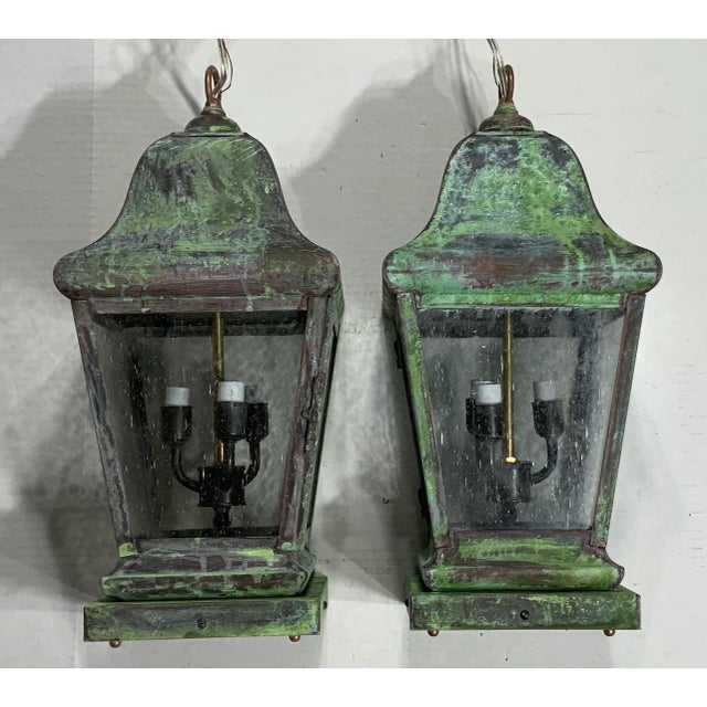 1990s Four Sides Solid Brass Hanging Lanterns - a Pair | Chairish