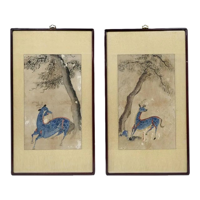 Pair of Large Early Chinese Paintings of Chi-Lin (Framed) | Chairish