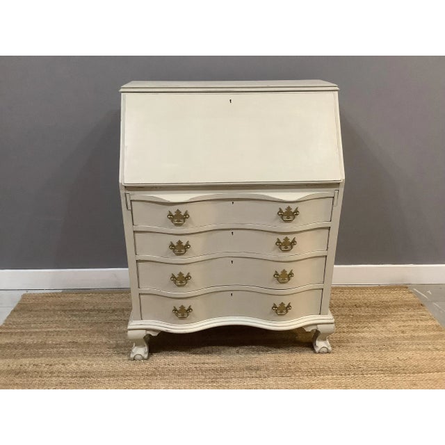 Painted Oyster Off White Vintage Secretary Drop Down 4 Drawers Chest Claw Feet Short Style ...