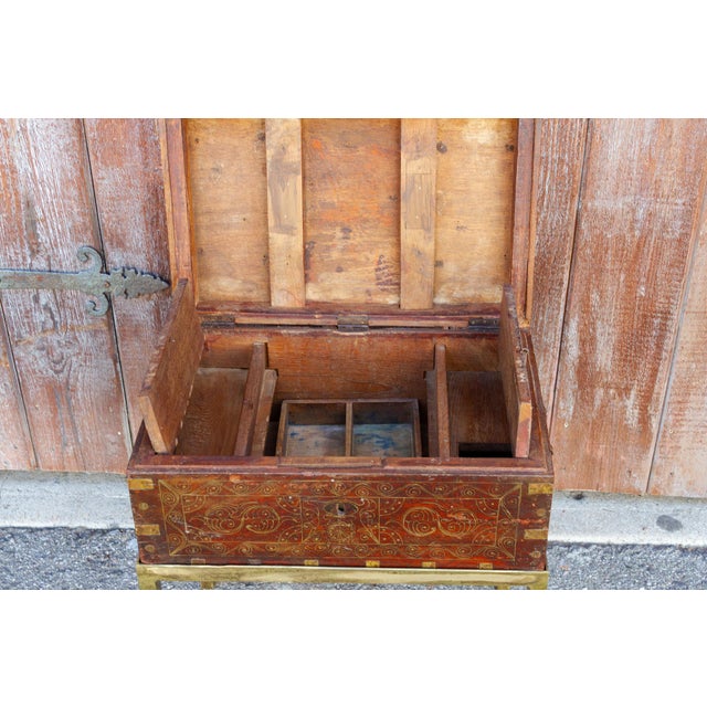 19th Century Brass Inlaid Cash Box on Stand | Chairish