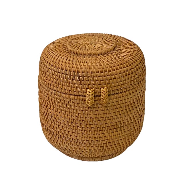 Asian Handmade Rustic Brown Rattan Round Accent Storage Box | Chairish