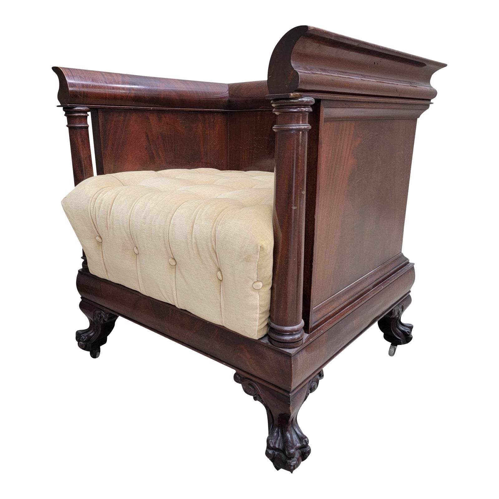 Antique English Colonial Mahogany Cube Chair | Chairish