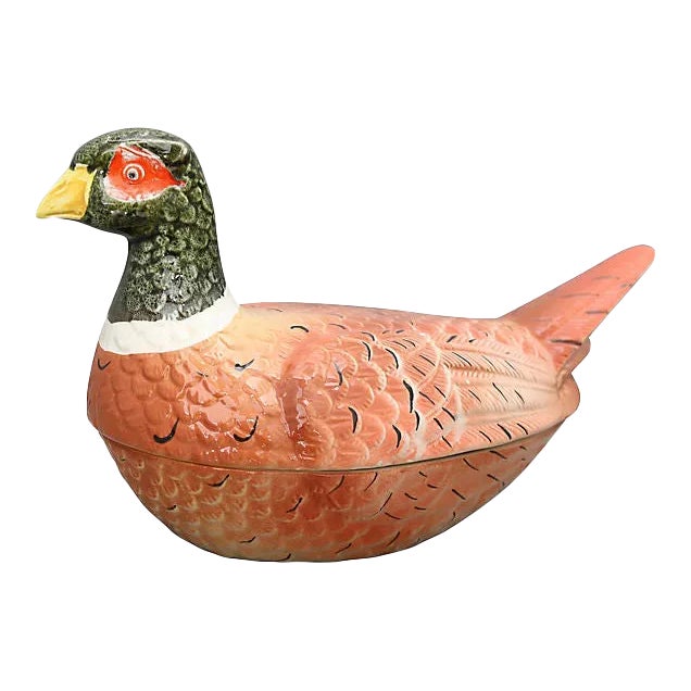 Mid 20th Century French Majolica Pheasant Pâté Tureen | Chairish