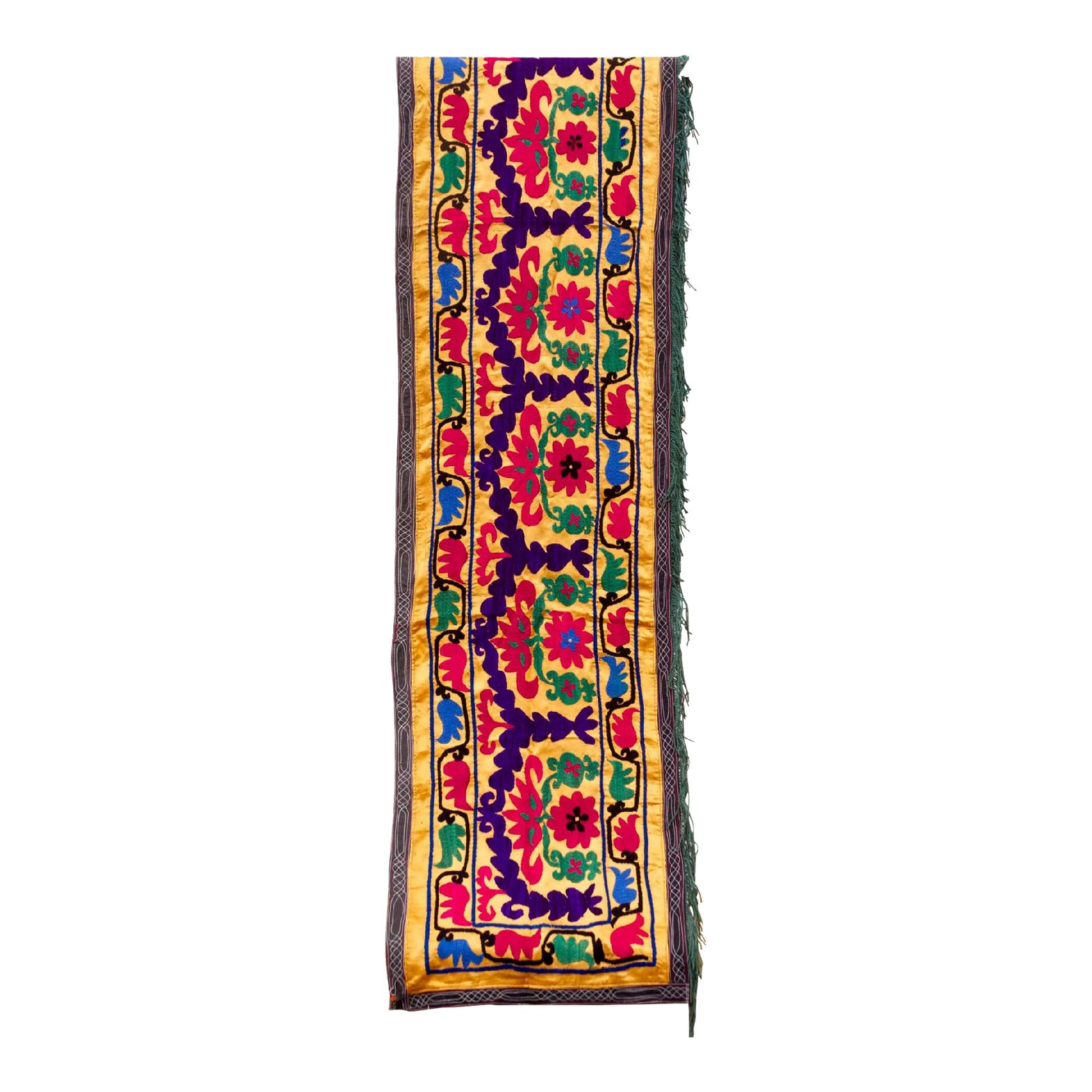 Long Mid-Century Vibrant Yellow Suzani Runner | Chairish