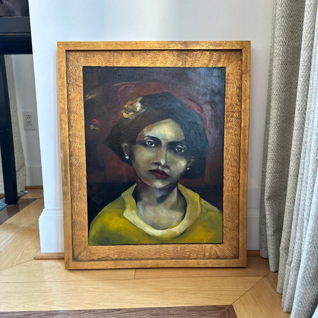 Framed Painting of Pensive Woman | Chairish