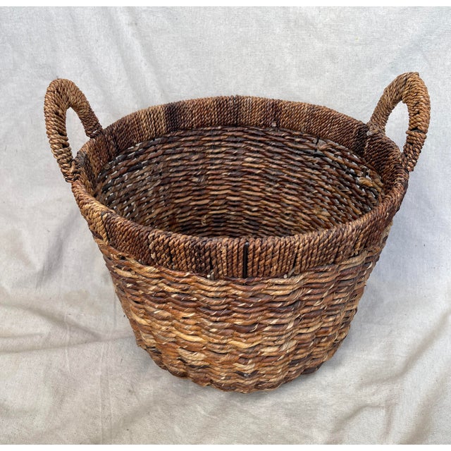 Vintage Woven Raffia Basket W/Handles | Chairish