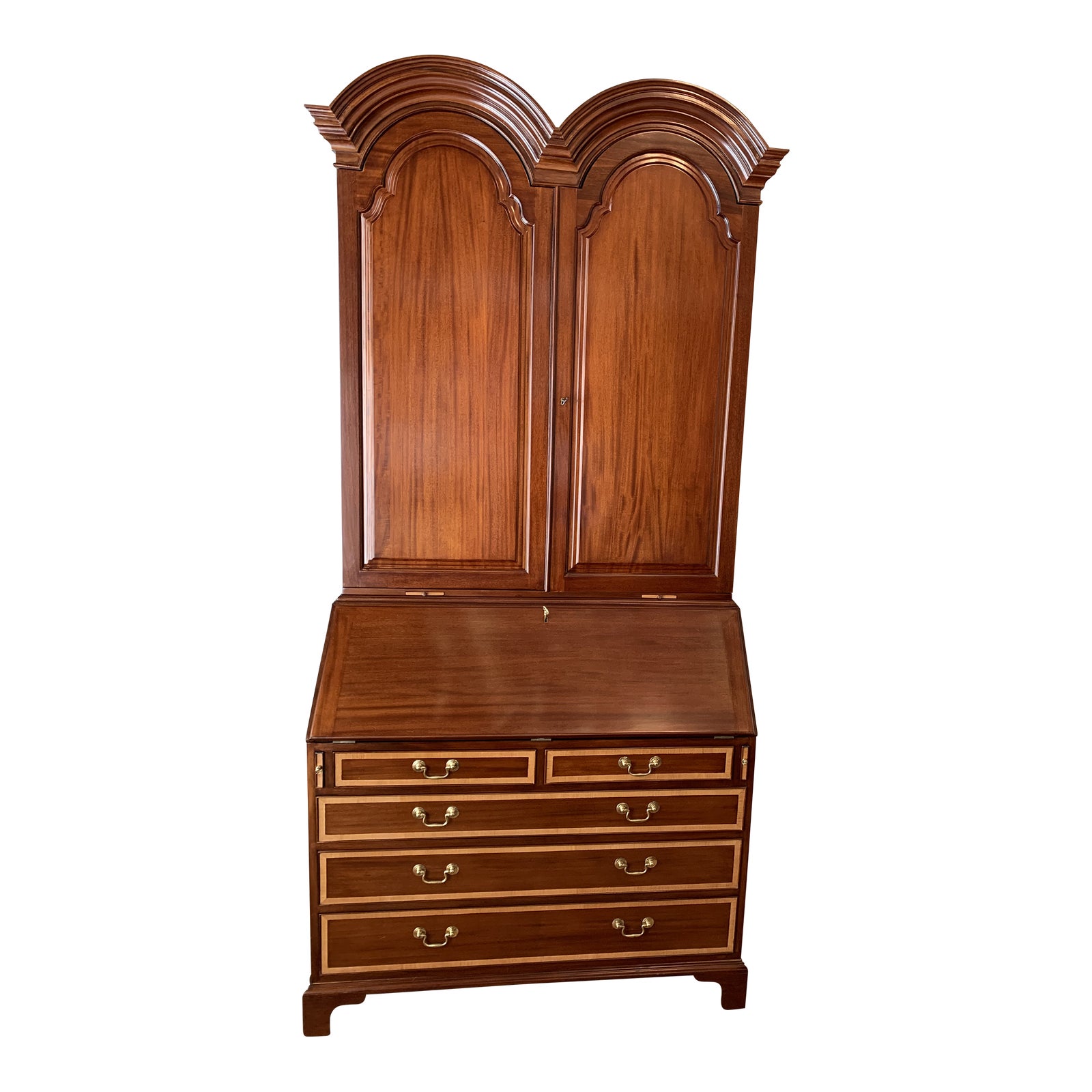 1990s Secretary Desk Armoire With Hand Carved Details | Chairish