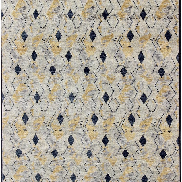 Hand Knotted Wool Modern Rug With Diamond Design in Yellow and Blue ...