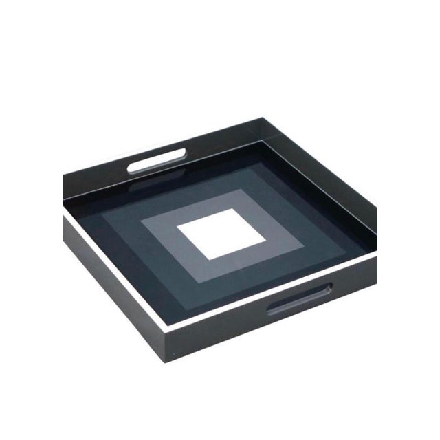 Contemporary Lacquered Wood Tray With Geometric Black Gray and White ...