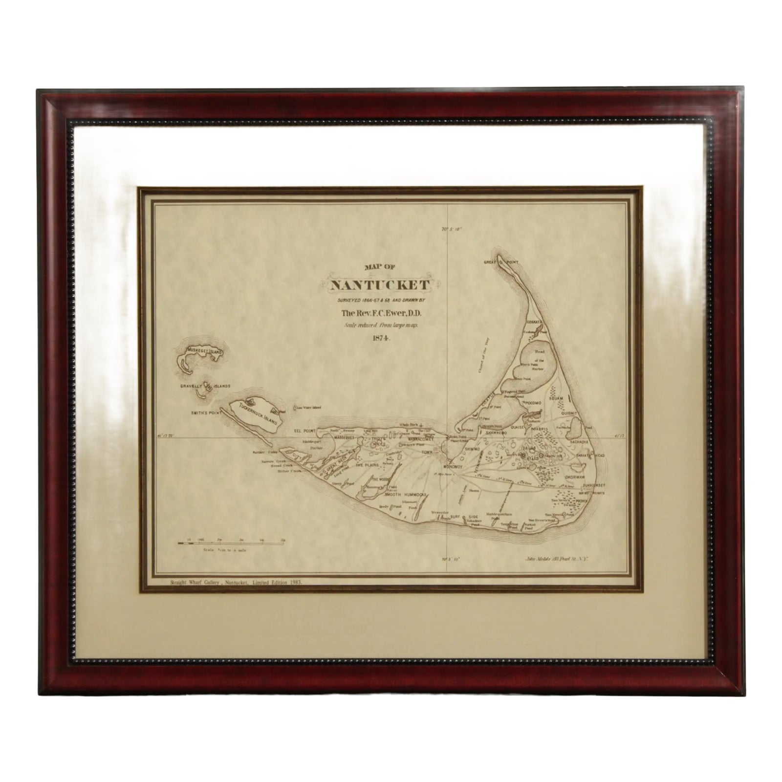 Framed Limited Edition 1874 Map of Nantucket | Chairish