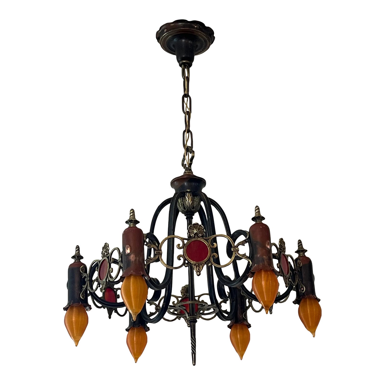 Antique Arts & Crafts Tudor Chandelier Light Fixture | Chairish