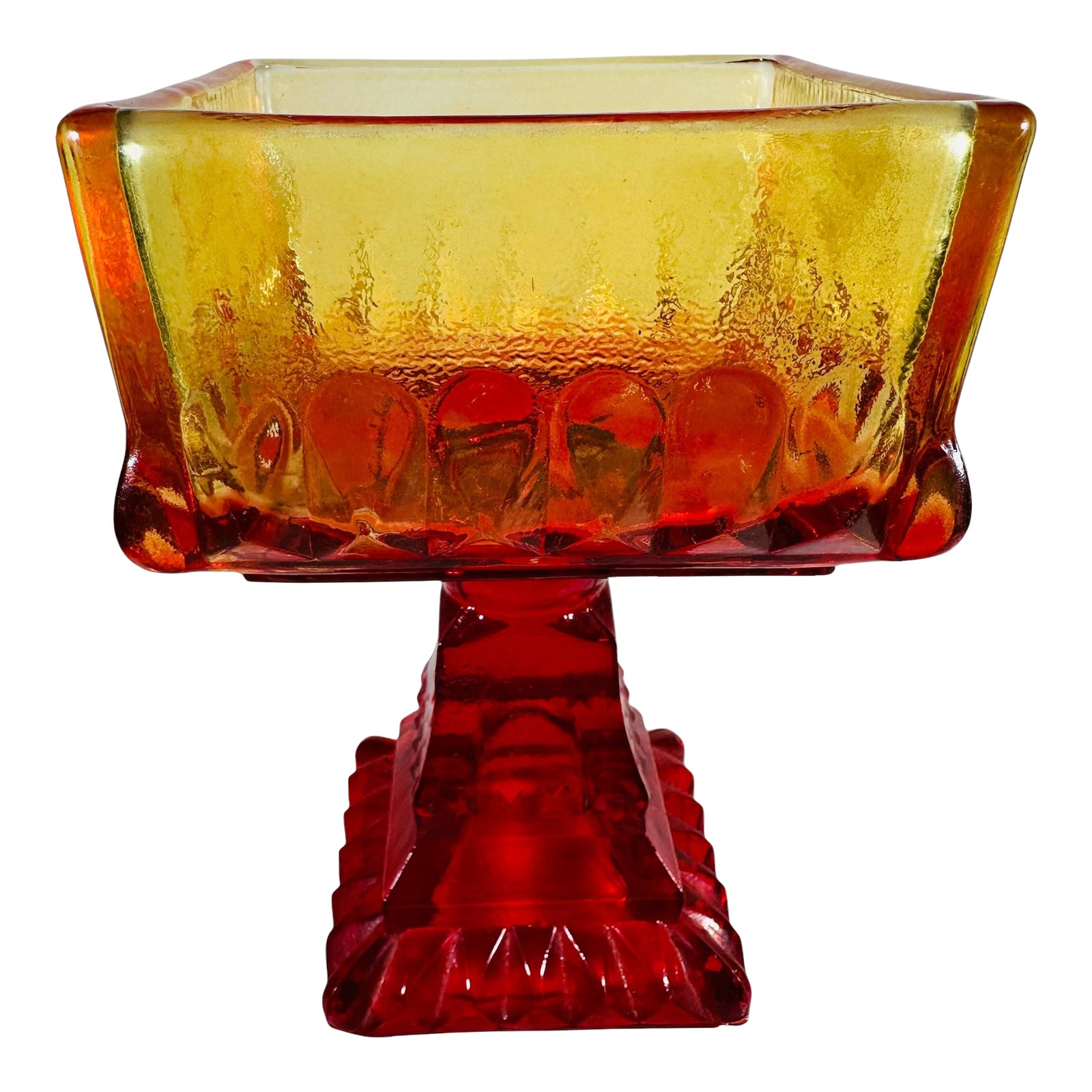1970s Jeannette Glass Wedding Bowl Ruby Amber Flash Amberina 3401 | Chairish