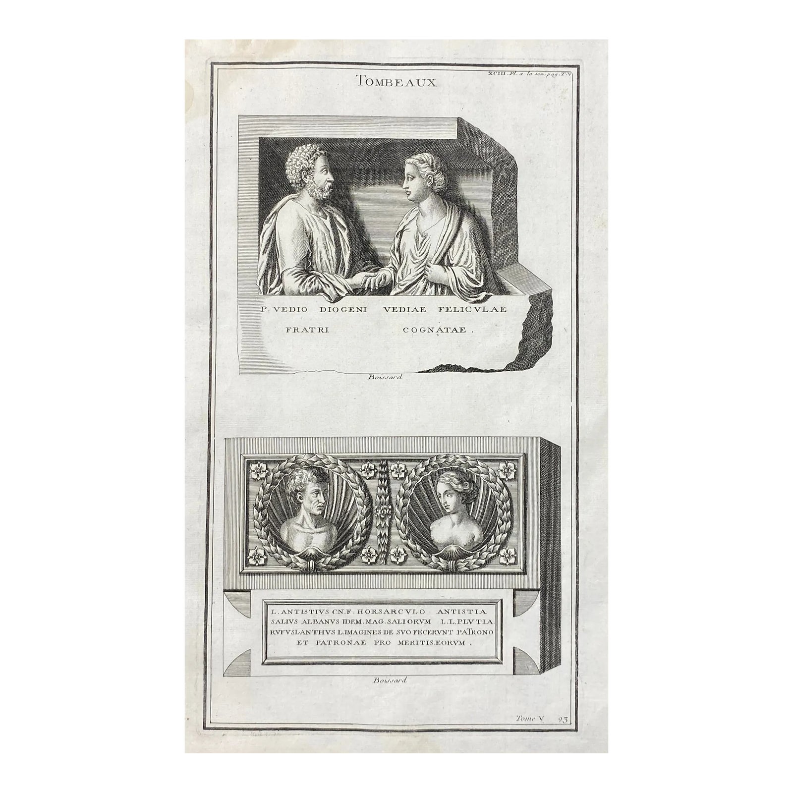 Antique 18th. Century Roman Tomb or Gravestone Engraving | Chairish