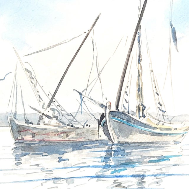 Harbor Boat Seascape Watercolor Painting Attributed to Ray Prosser ...
