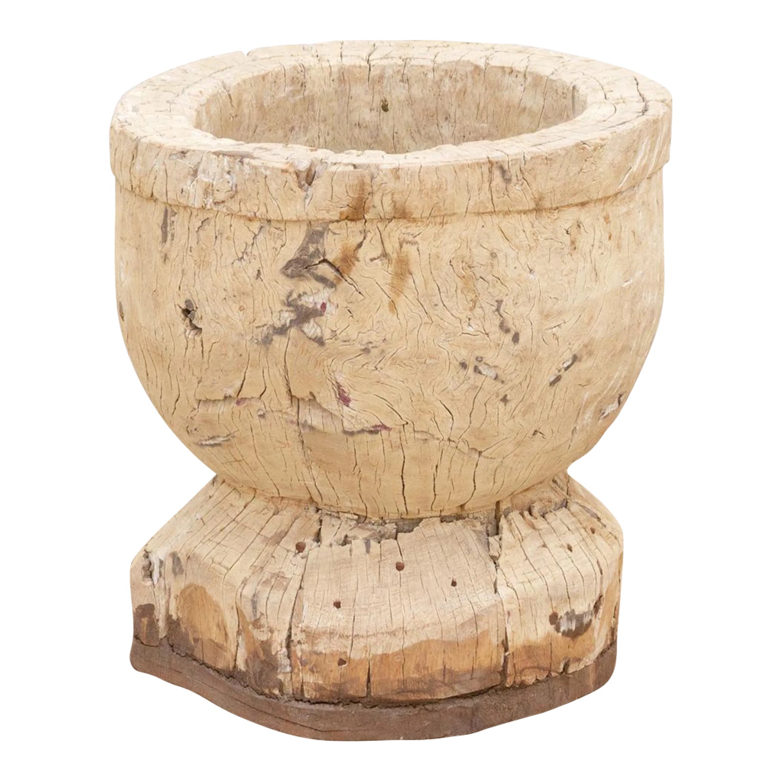 Rustic Bleached Wood Ukhali Pot | Chairish