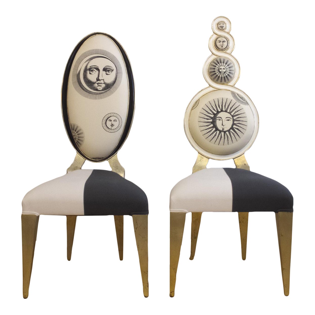 Two Face Chairs of the Fornasetti Style | Chairish