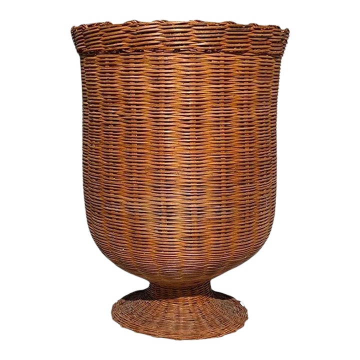 Large Vintage Brown Woven Wicker Urn or Vase | Chairish