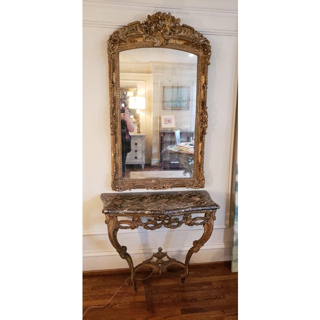 19th Century Traditional Marble Top Console With Mirror | Chairish