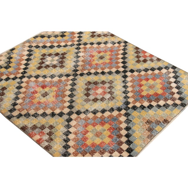 1960s Distressed Vintage Square Rug in Stone Blue, Beige-Brown ...