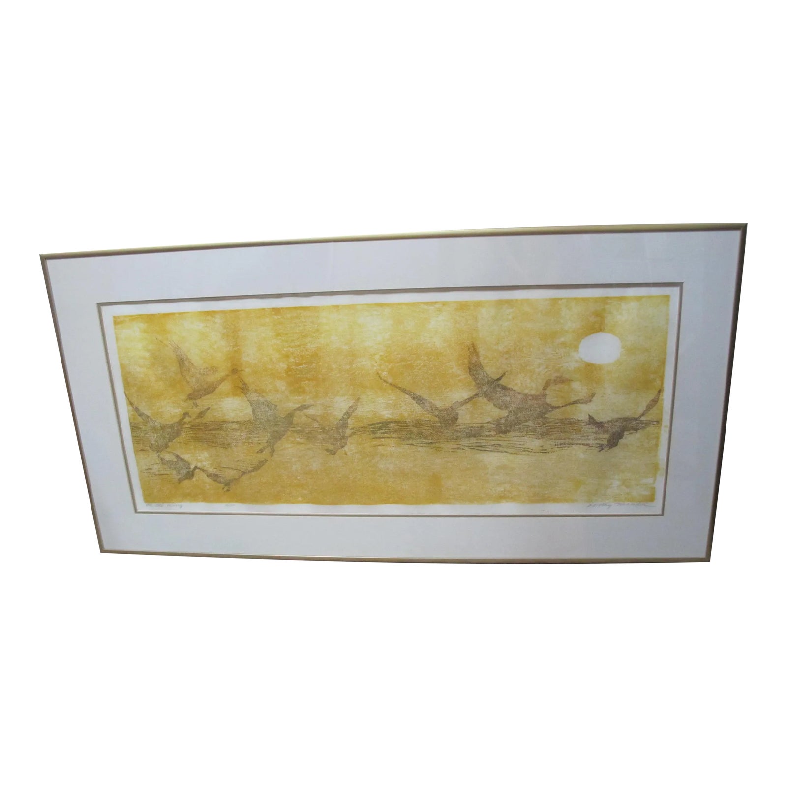 Dorothy Mandel Signed Framed Artist Proof Birds on the Wing Woodblock ...