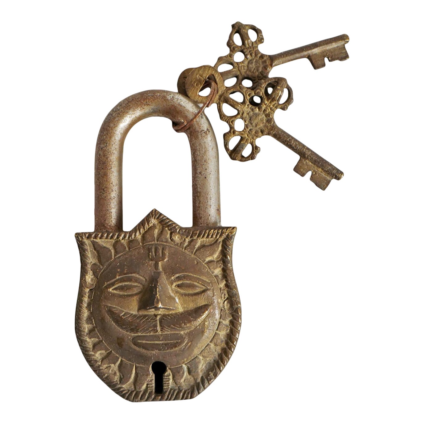 Vintage Brass India Sun & Om Lock | Chairish