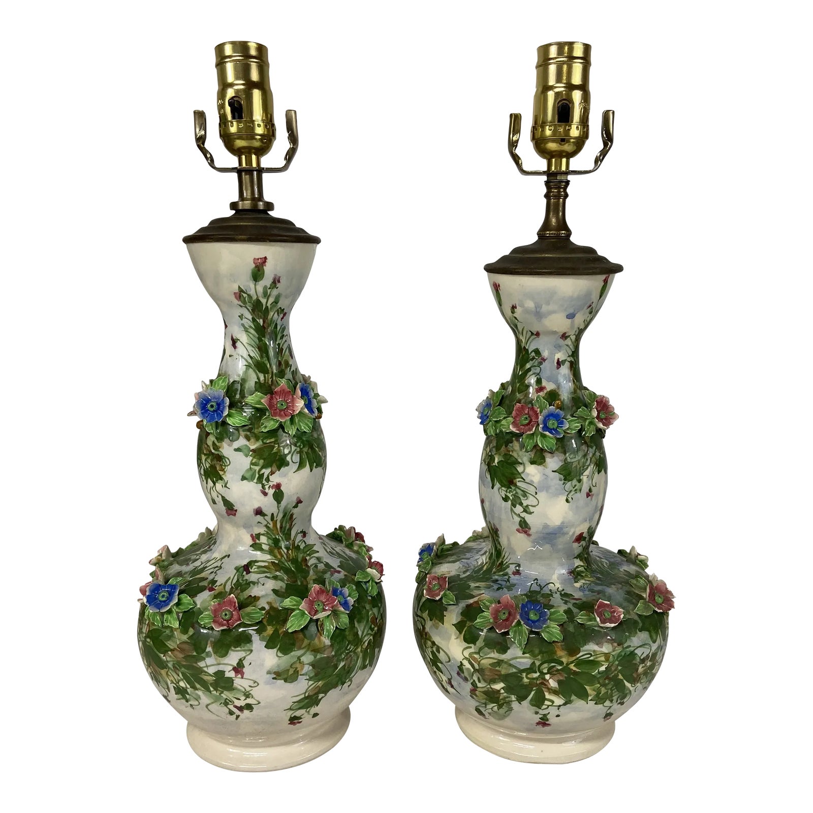 Italian Ceramic Floral Lamps - a Pair | Chairish
