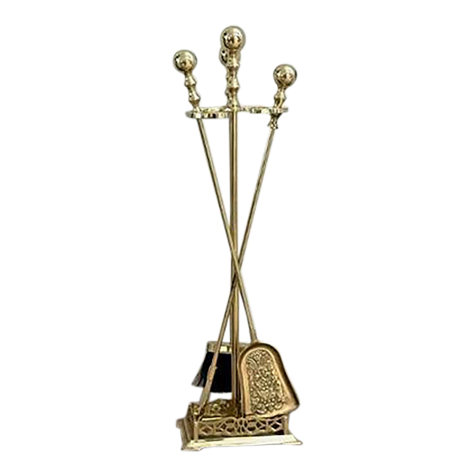 Vintage Brass Fireplace Tool Set With Ball Handles and Three Tools ...