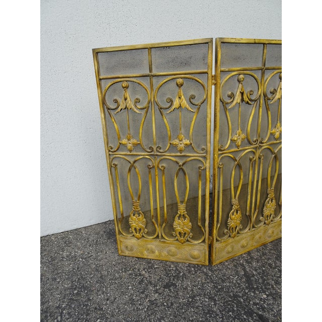 Vintage French Country Yellow Ornate Three Panel Fireplace Screen ...