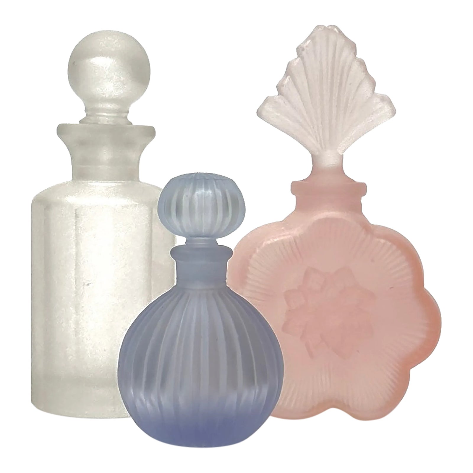 Mid 20th Century Mixed Pastel Frosted Glass Perfume Bottle Curation ...