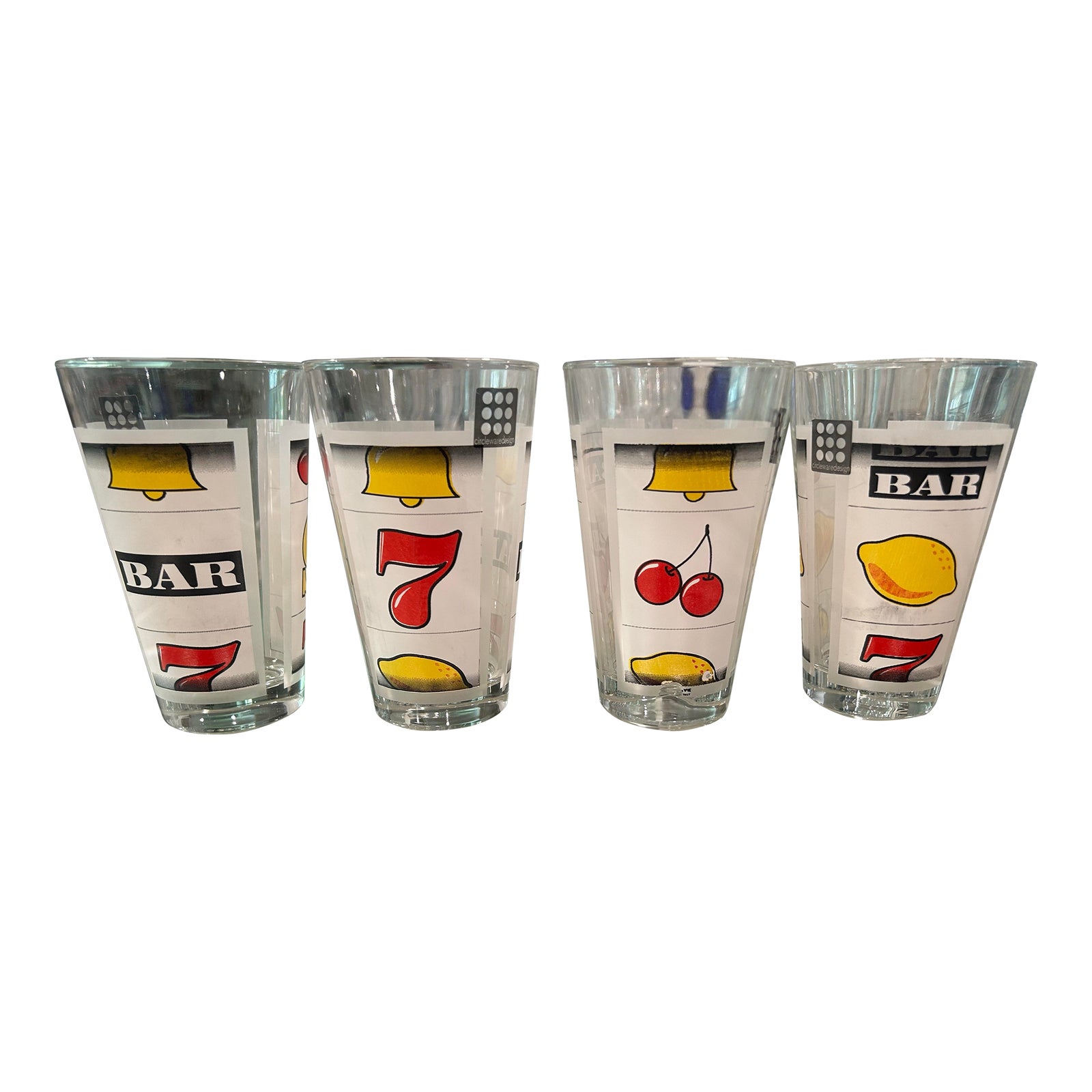 Set of 4 Mid-Century Modern High Ball Glasses in Slot Machine Themed ...