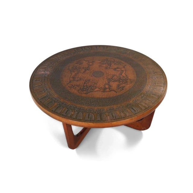 Circular Copper + Beech Motif Coffee Table by Oddmund Vad | Chairish