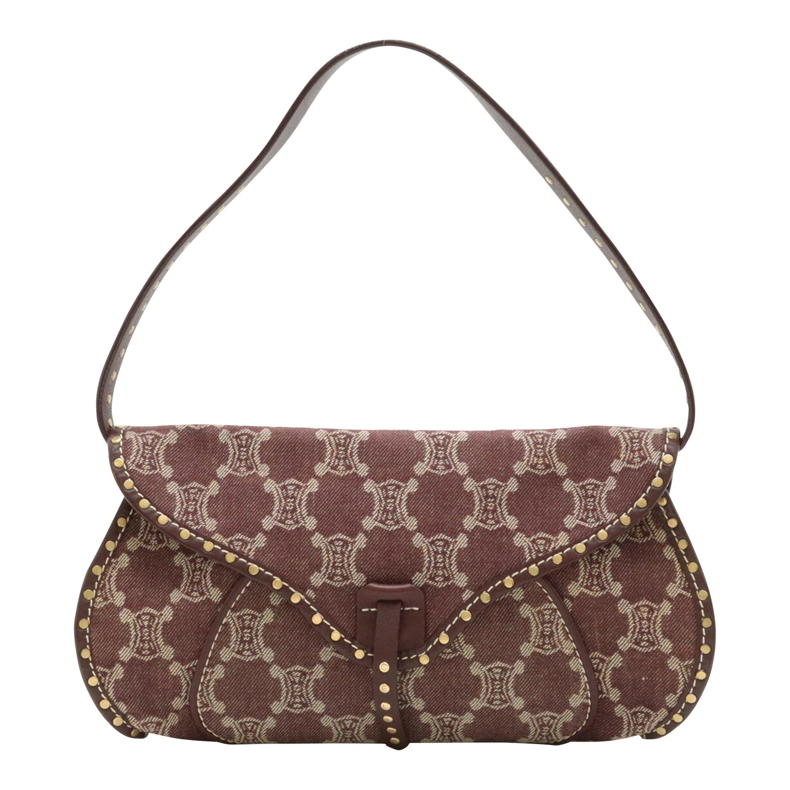 Celine Paris Macadam Shoulder Bag Studs Denim Canvas Leather Bordeaux ...
