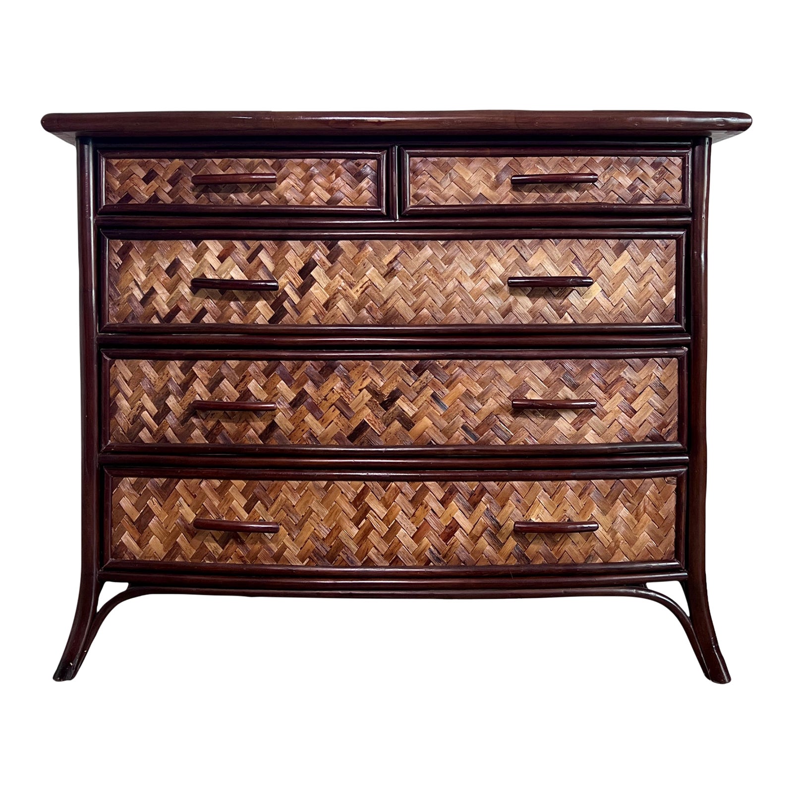 Braided Rattan and Bamboo 5 Drawer Chest | Chairish